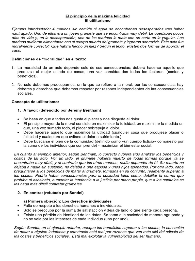 Capitulo 2 - Sandel-Justicia - Grupo1 | PDF | Utilitarismo | John Stuart Mill