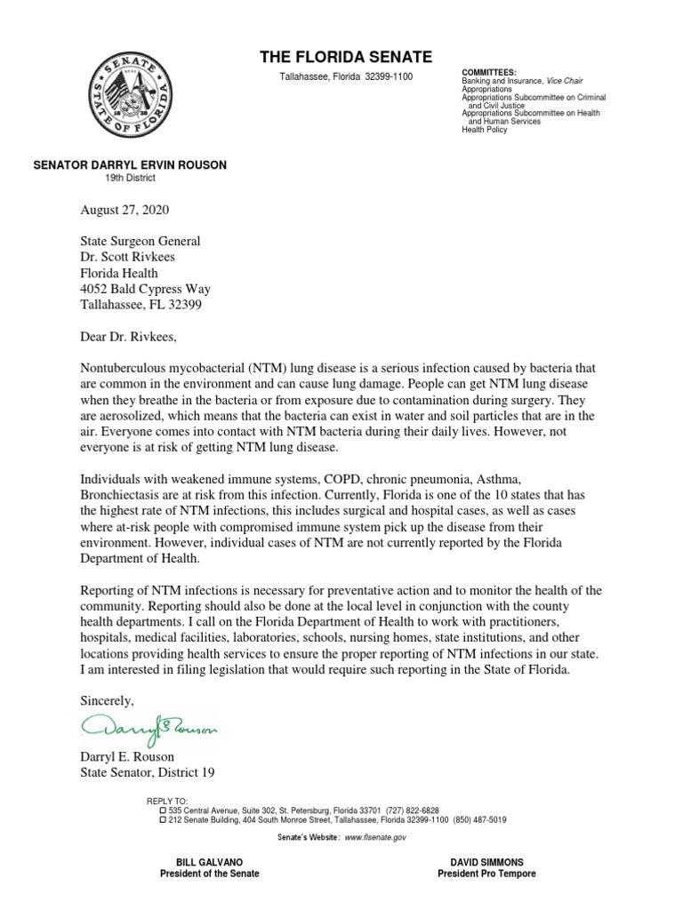 State Senator Darryl Rouson Aug. 27 Letter | PDF | Surgery | Infection