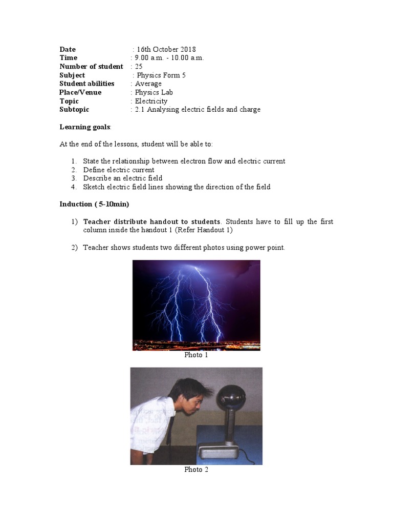 Lesson Plan Electric Field NEW | PDF | Electric Field | Electric Charge