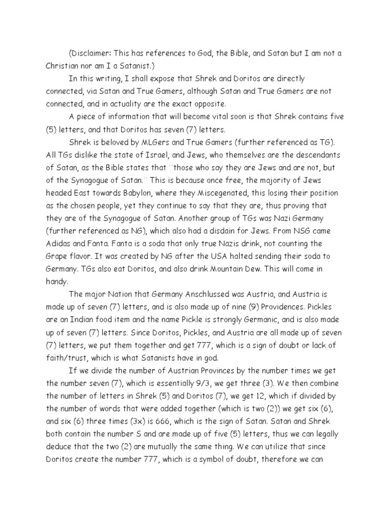 Shrek, Gaming, Doritos, and Satan | PDF | Satan