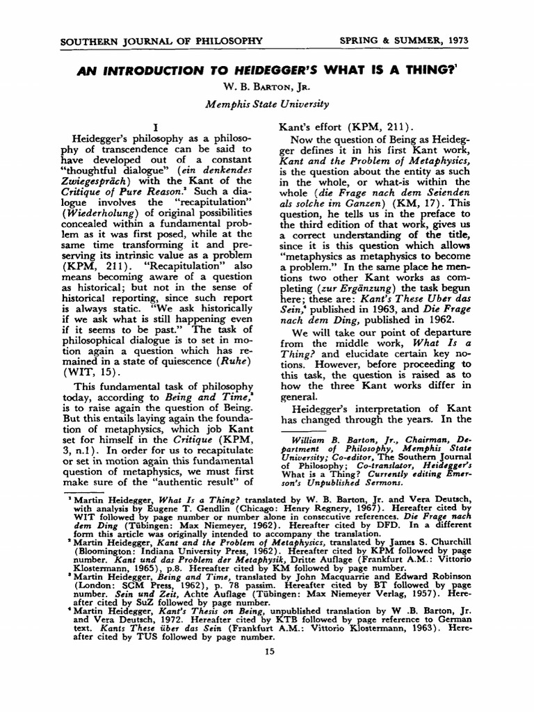 An Itroduction To HEIDEGGERS WHAT IS A THING PDF | PDF | Transcendence ...