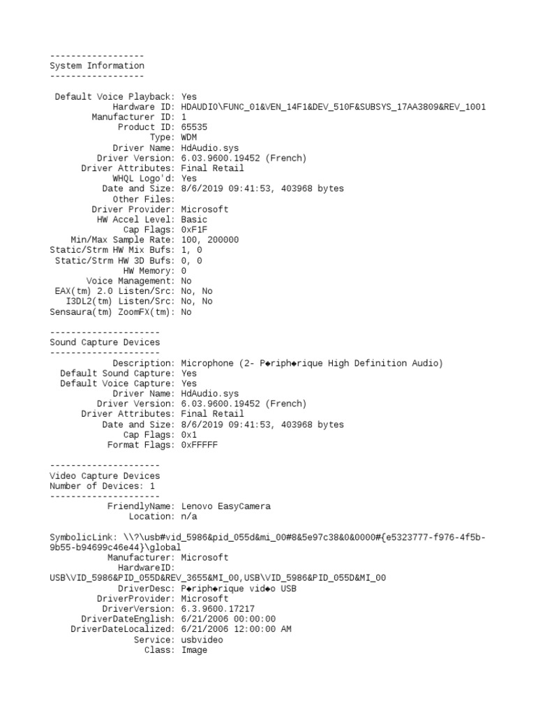 DxDiag - Copie | PDF | Codec | Device Driver