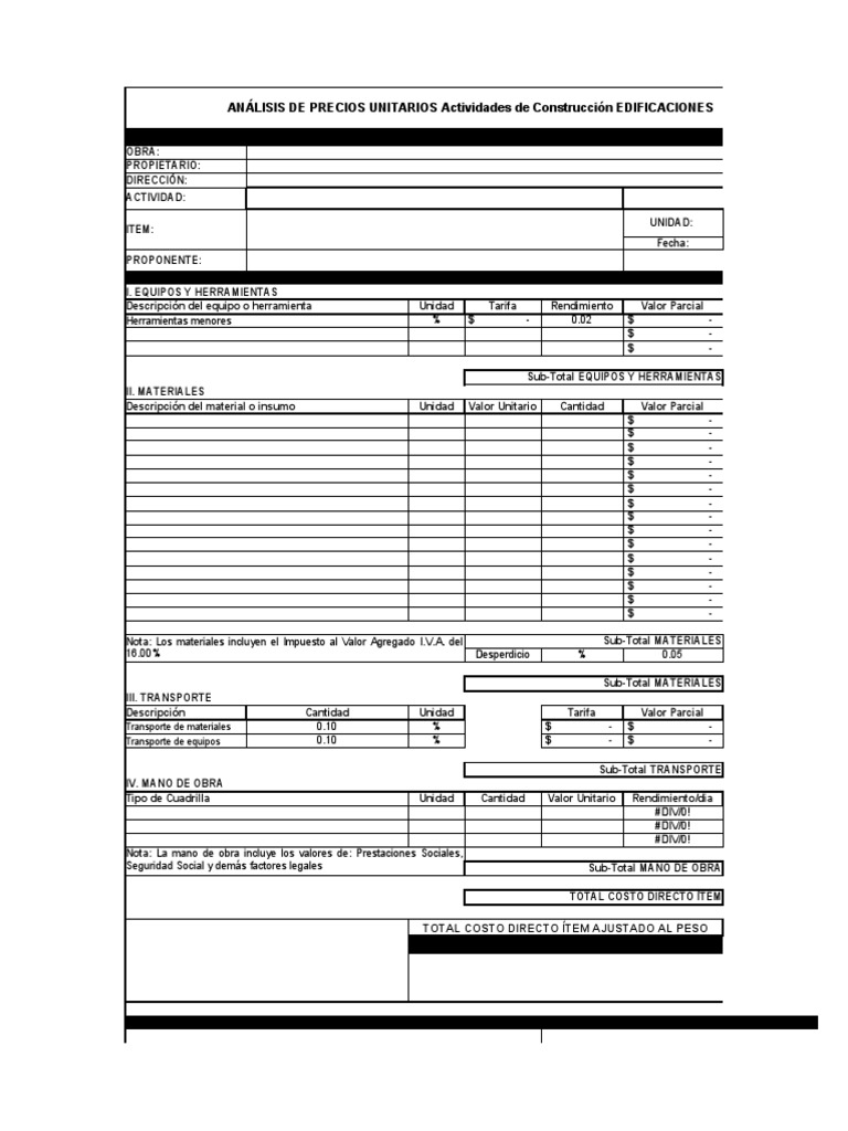 Formato APU | PDF | Ciencias económicas | Economias