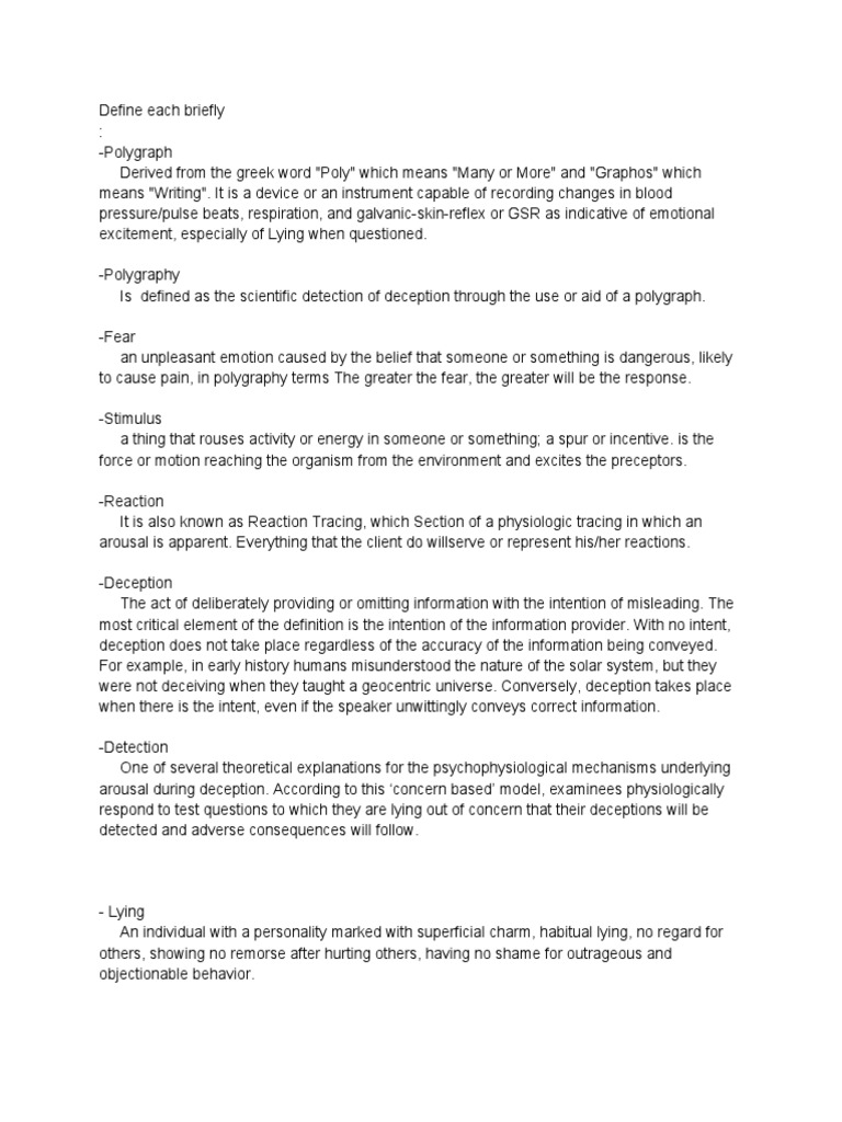 Operational Terms in Polygraphy | PDF | Polygraph | Deception