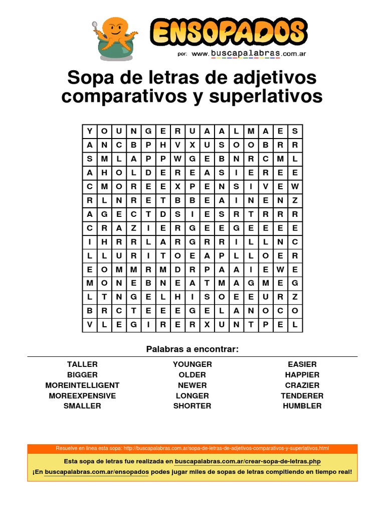 Sopa-De-Letras-De-Adjetivos-Comparativos-Y-Superlativos OK | PDF