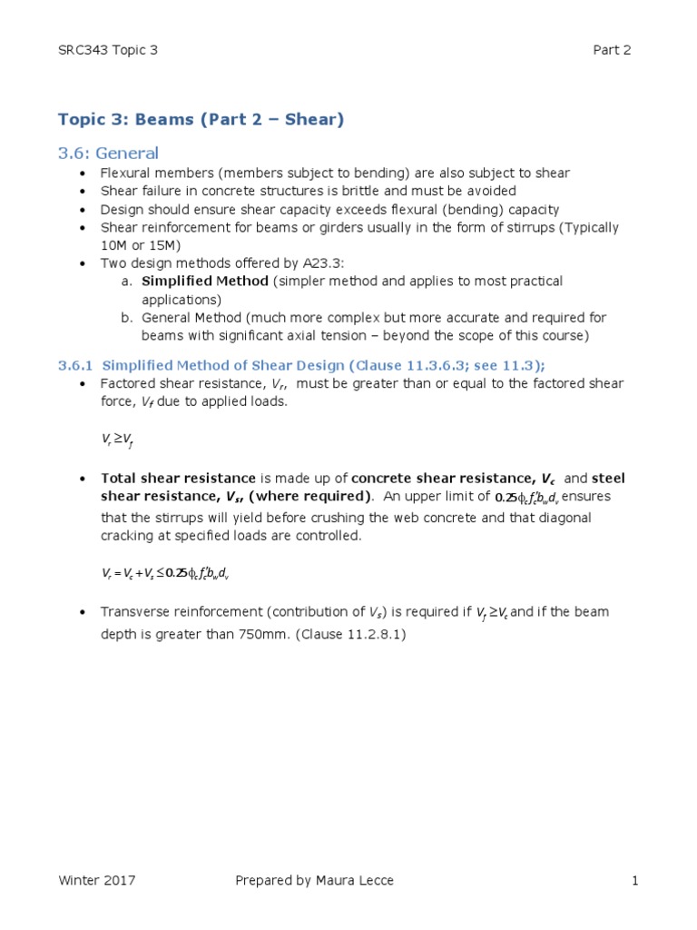 SRC343 Topic 3 Beams - Part 2 - Shear - Student Version PDF | PDF ...