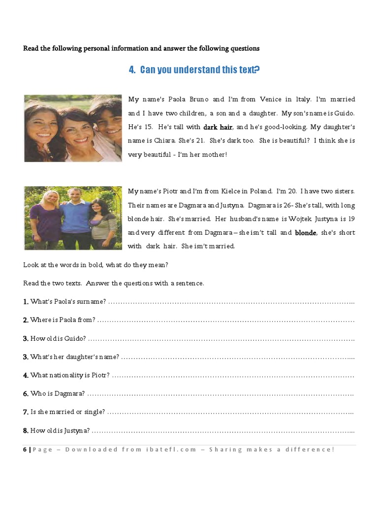 Verb To Be (Reading) | PDF