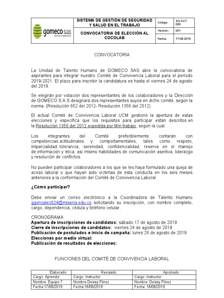 Convocatoria de Elección Al COCOLAB | PDF | Gobierno
