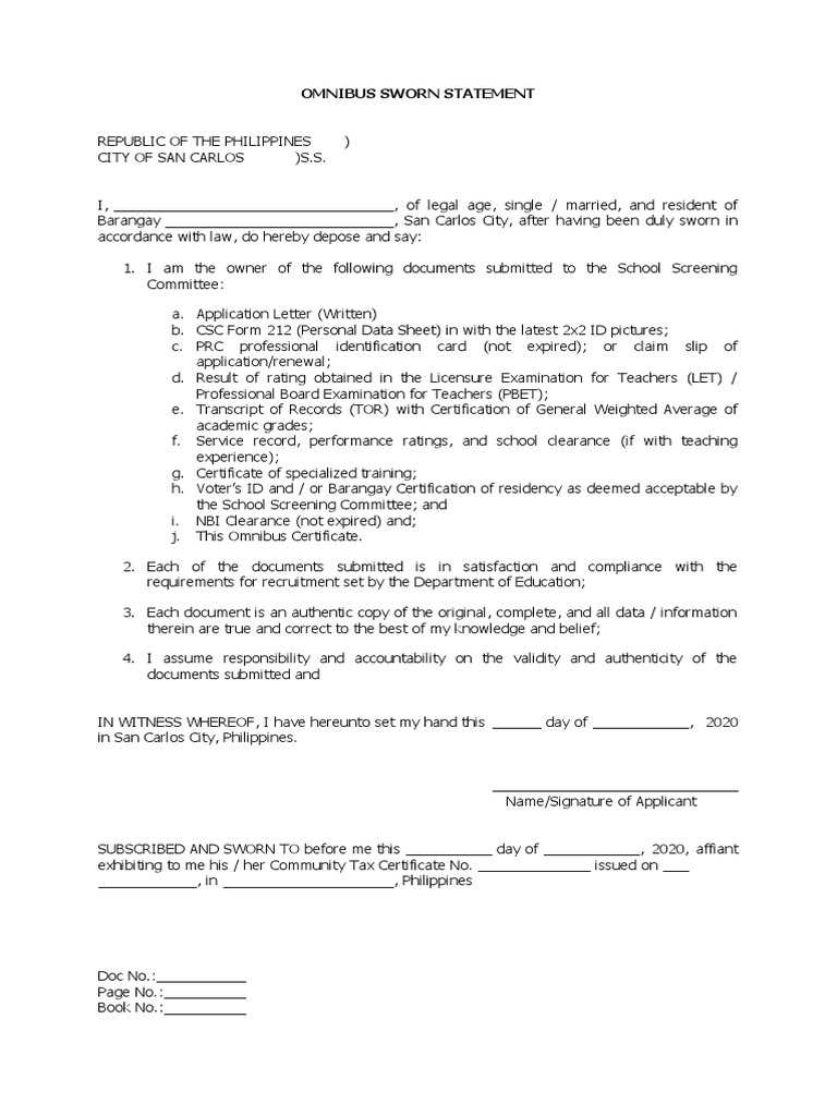 Omnibus Sworn Statement | PDF