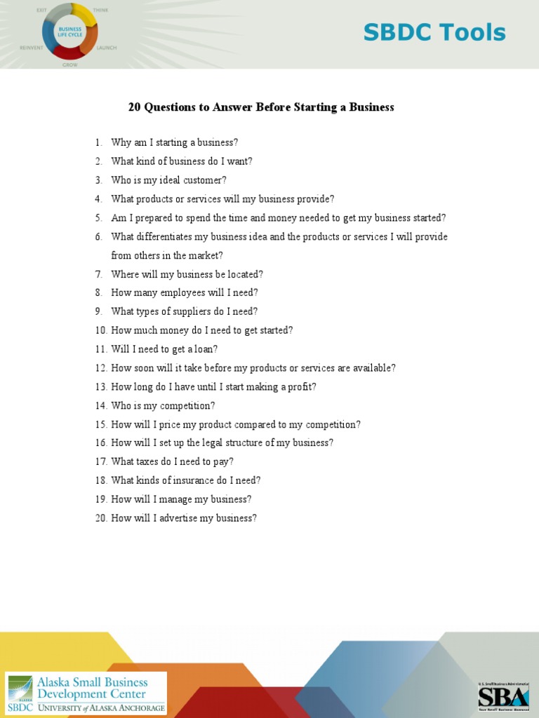 20 Questions To Answer Before Starting A Business | PDF
