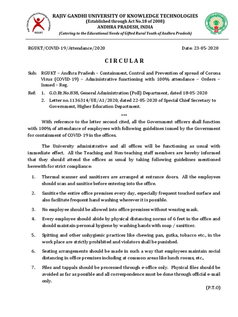 RGUKT Circular Reporting To Duties Reg | PDF | Hygiene | Public Health