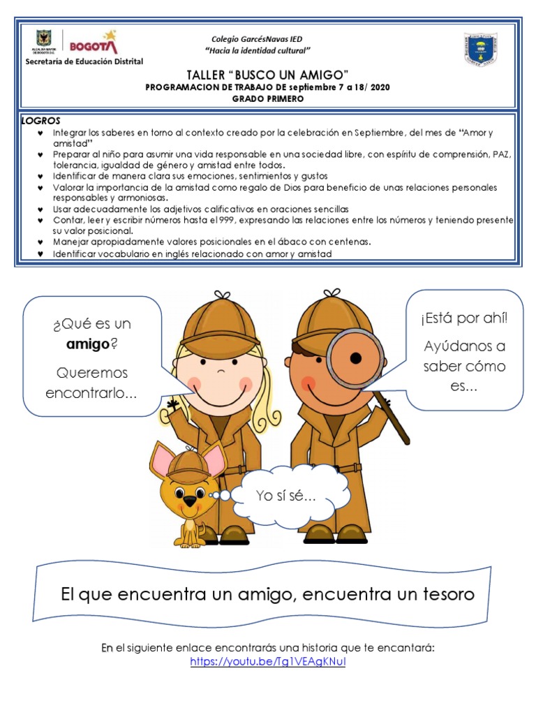 Taller BUSCO UN AMIGO (1) - Grado Primero. Septiembre 7-18 | PDF | Dios ...