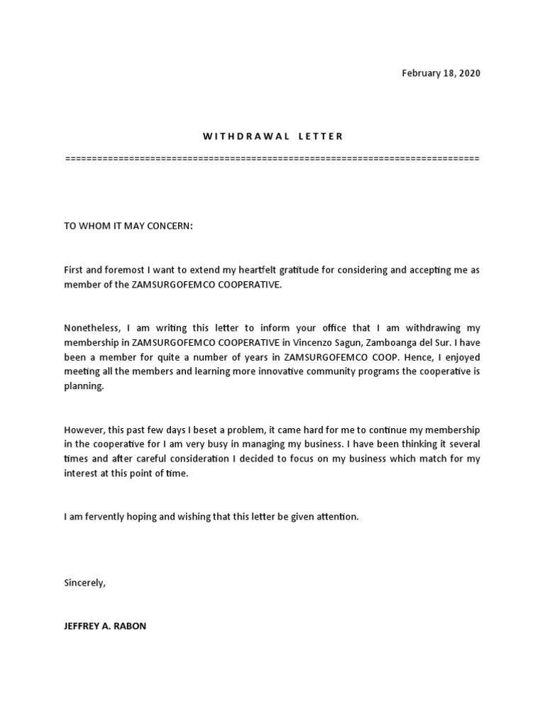 Withdrawal Letter | PDF