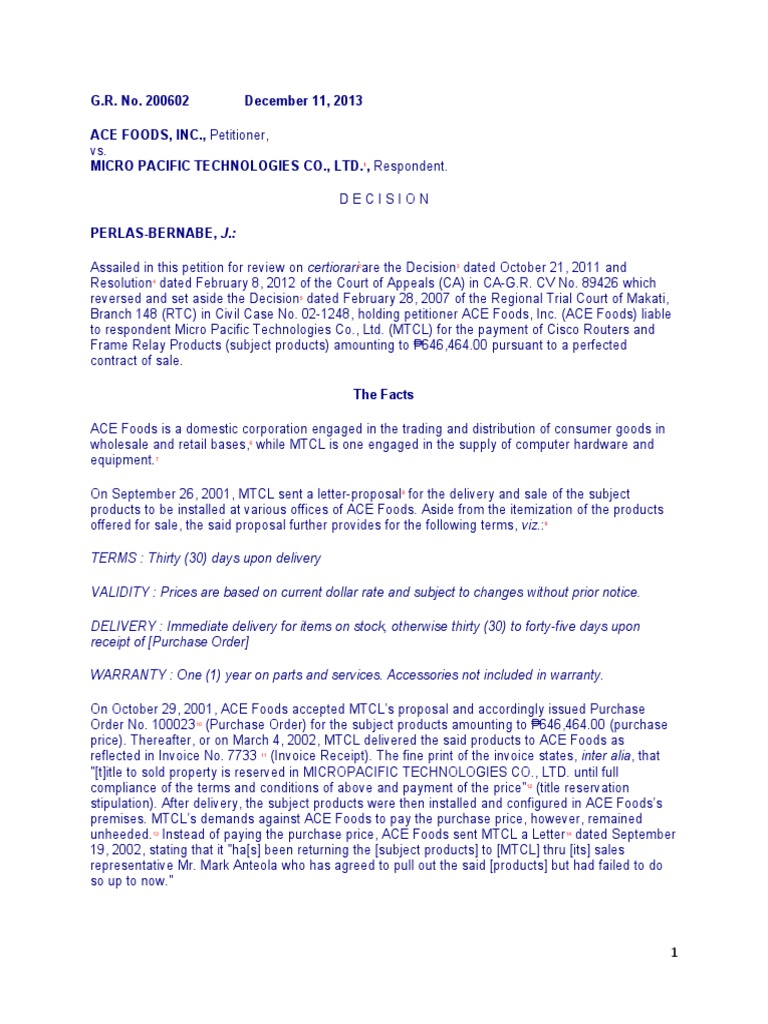 08 Ace Foods V Micro Pacific | PDF | Receipt | Burden Of Proof (Law)