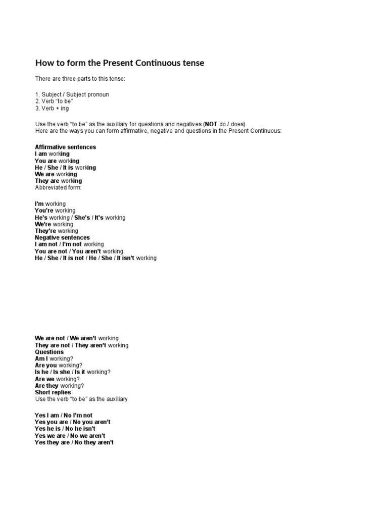 Present Continuous Tense 1 | PDF