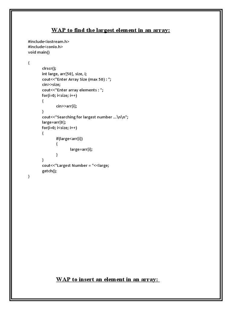 WAP To Find The Largest Element in An Array | PDF | Queue (Abstract Data Type) | Software ...