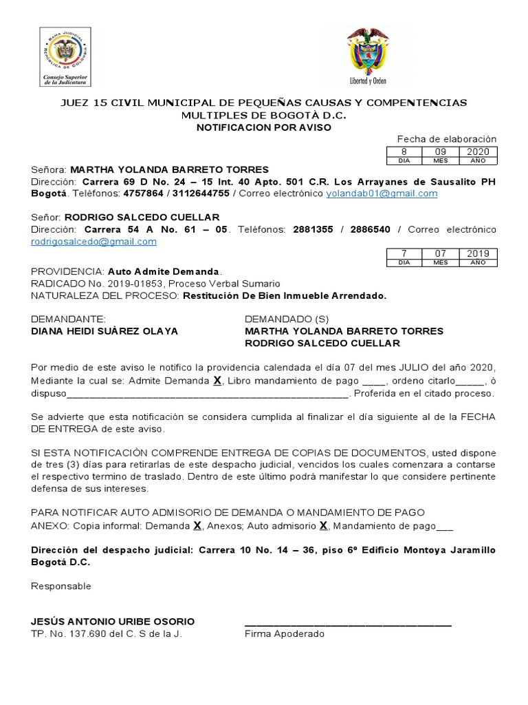 70 Formato de Notificacion Por Aviso | PDF