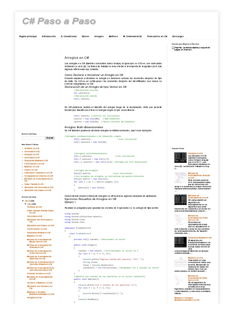 C# Paso A Paso - Arreglos en C# | PDF | C Sharp (lenguaje de programación) | Estructura de datos ...