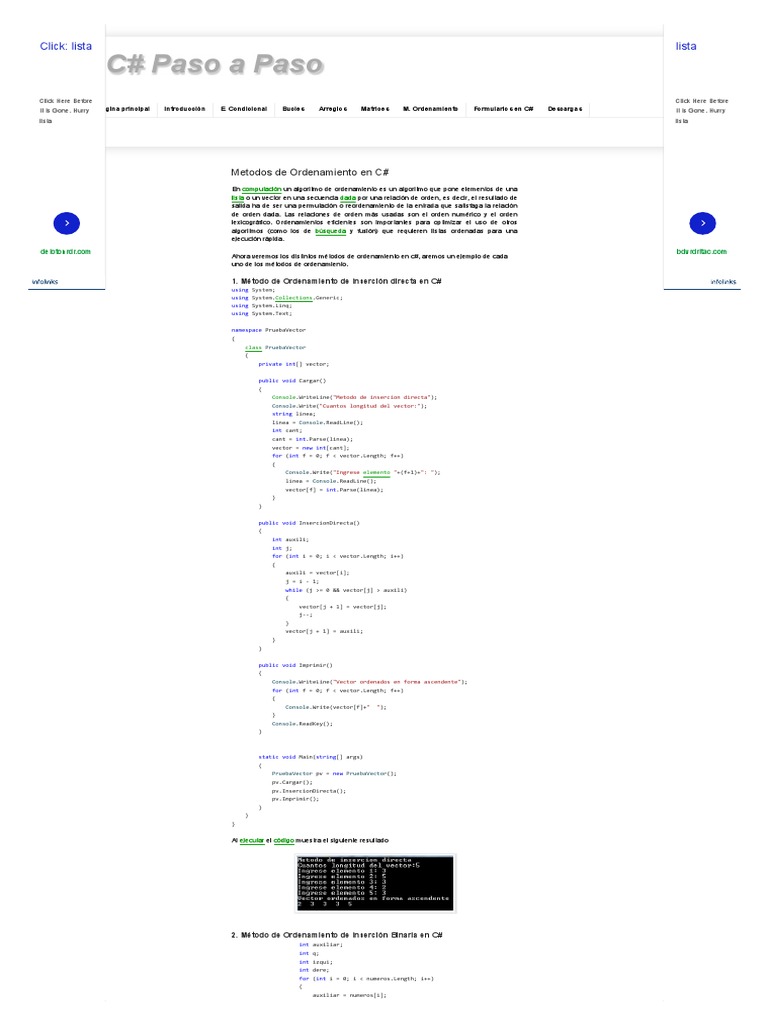 C# Paso A Paso - Metodos de Ordenamiento en C# PDF | PDF | C Sharp ...