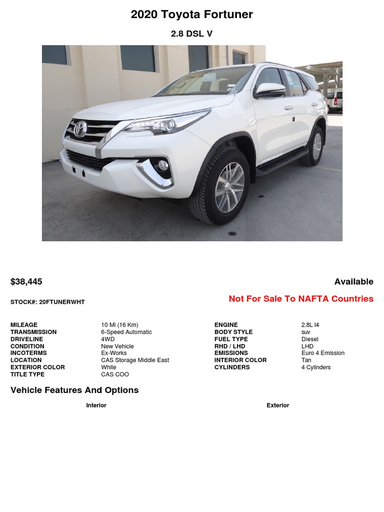 2020 Toyota Fortuner 2.8 DSL V SUV | PDF | Four Wheel Drive | Off Road ...