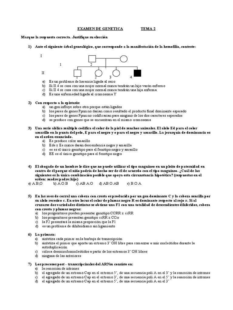 Examen de Genetica Tema 2 | PDF | Dominancia (Genética) | Gene