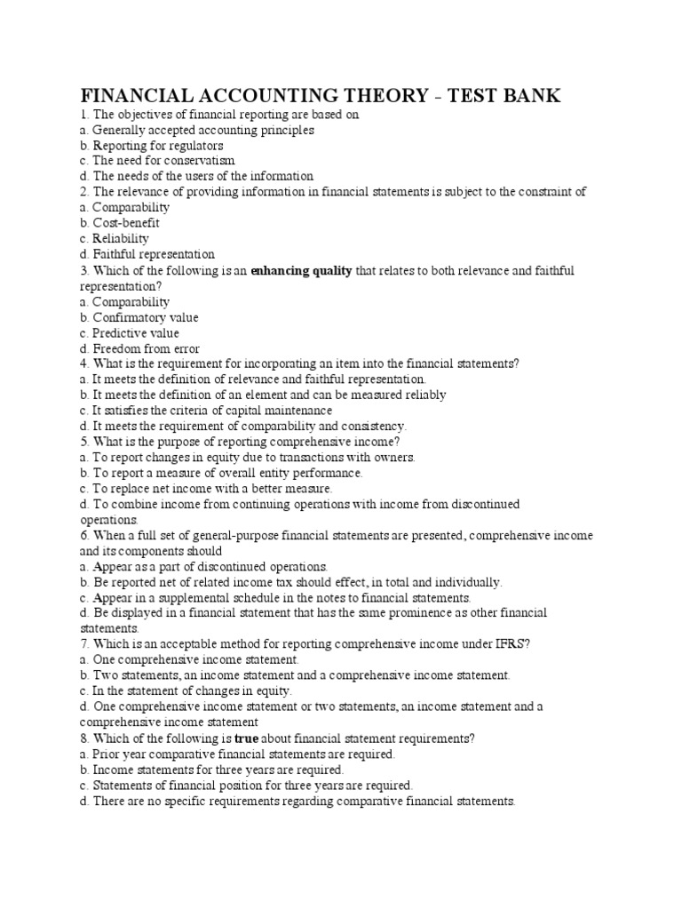 Financial Accounting Theory - Test Bank | PDF | Business | Finance ...