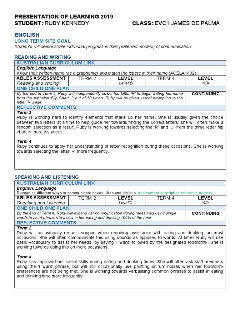 Ruby Kennedy 2019 Reporting - Yellow | PDF | Physical Education ...