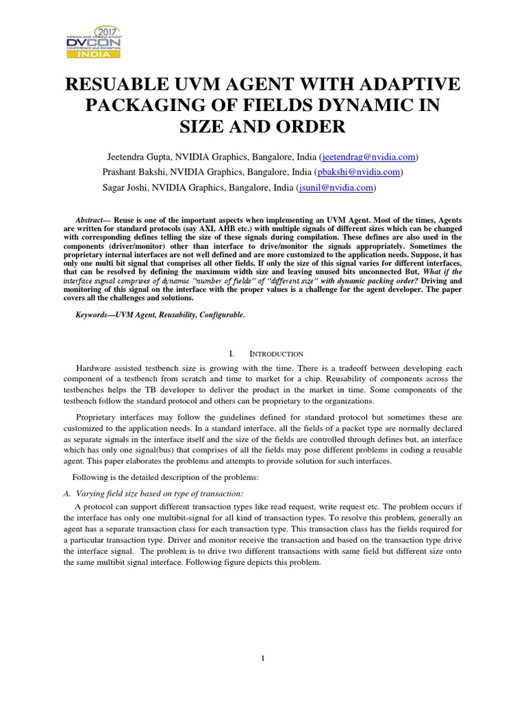 Resuable Uvm Agent With Adaptive Packaging of Fields Dynamic in Size ...