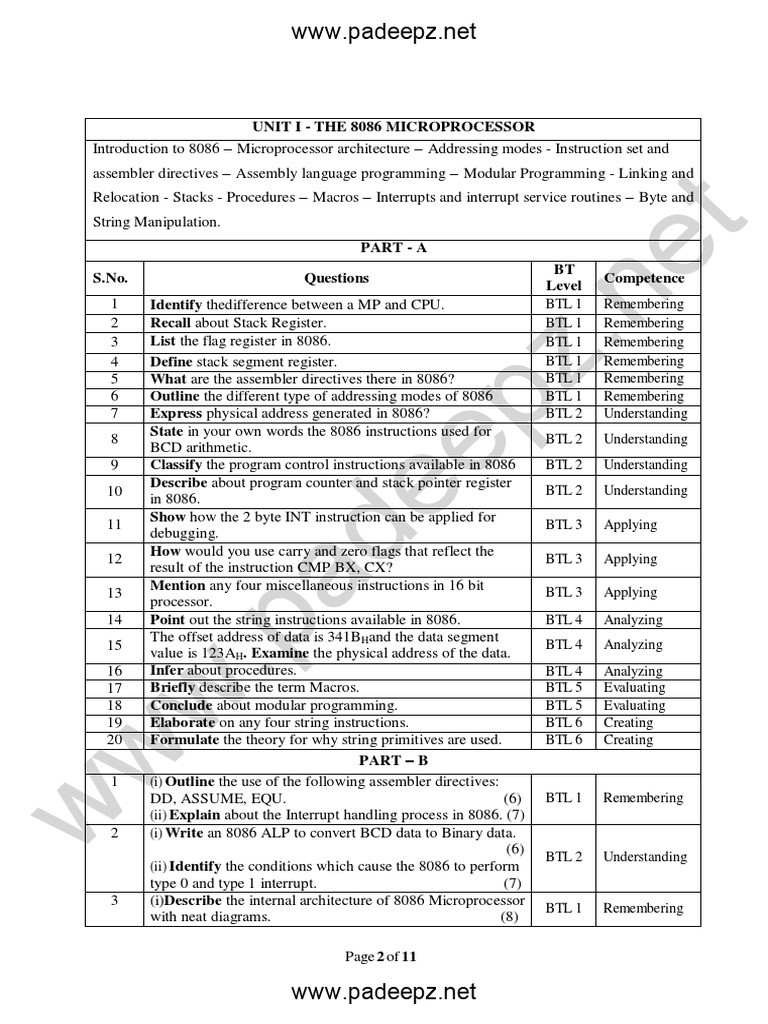 Ec8691 QB | PDF | Assembly Language | Subroutine