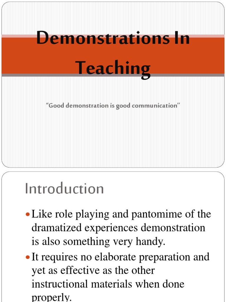 Demonstrations in Teaching: "Good Demonstration Is Good Communication ...