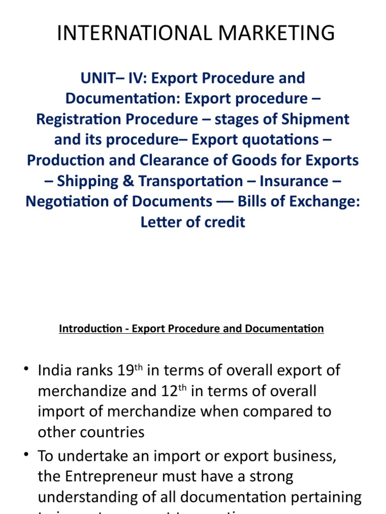 Export Procedures & Documentation Guide | PDF | Letter Of Credit | Receipt