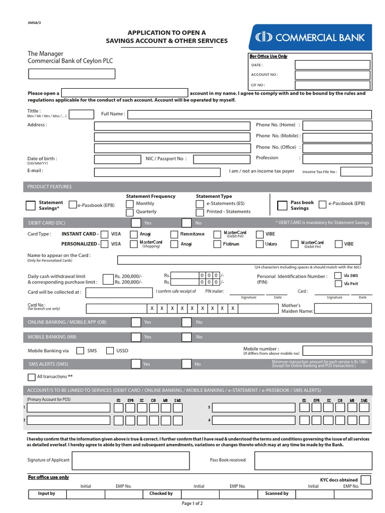 Savings Account Opening Application Form | PDF | Personal ...