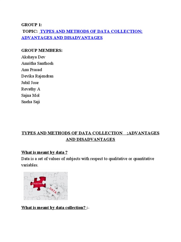 Types and Methods of Data Collection Advantagds and Disadvantages | PDF ...