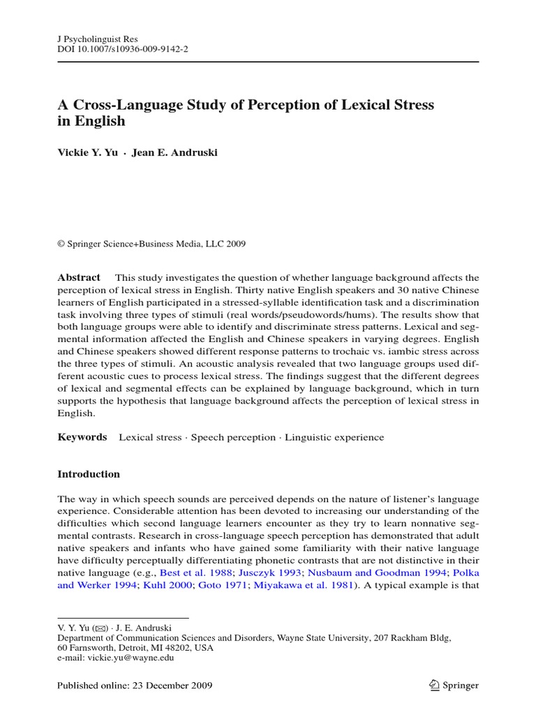 A Cross-Language Study of Perception of Lexical Stress in English | PDF | Stress (Linguistics ...