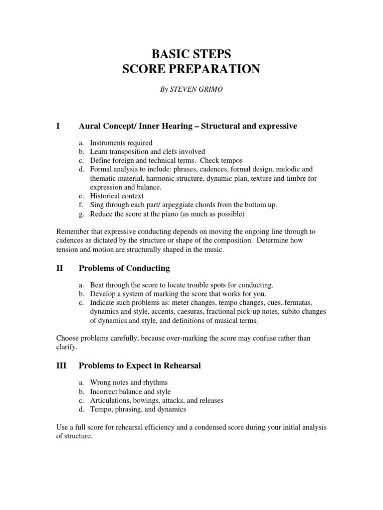 Basic Steps - Score Preparation | Download Free PDF | Conducting ...