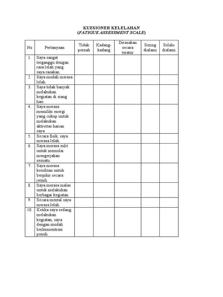 Kuesioner Kelelahan - Fatigue Assessment Scale | PDF