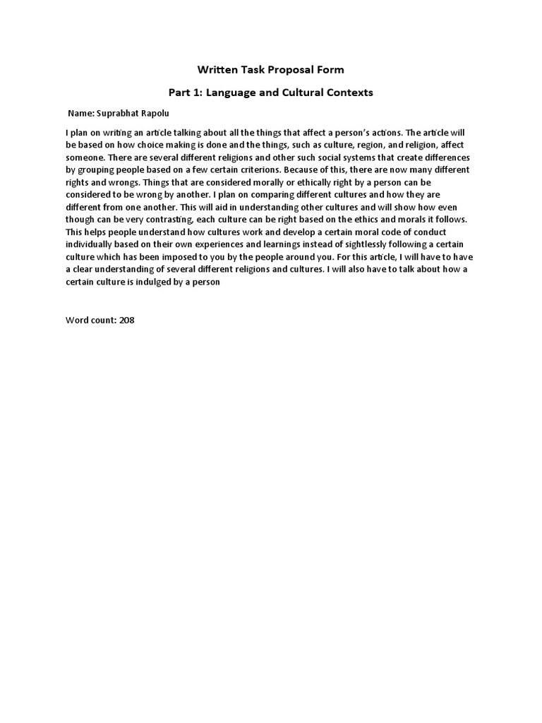 Written Task Proposal Form Part 1: Language and Cultural Contexts | PDF