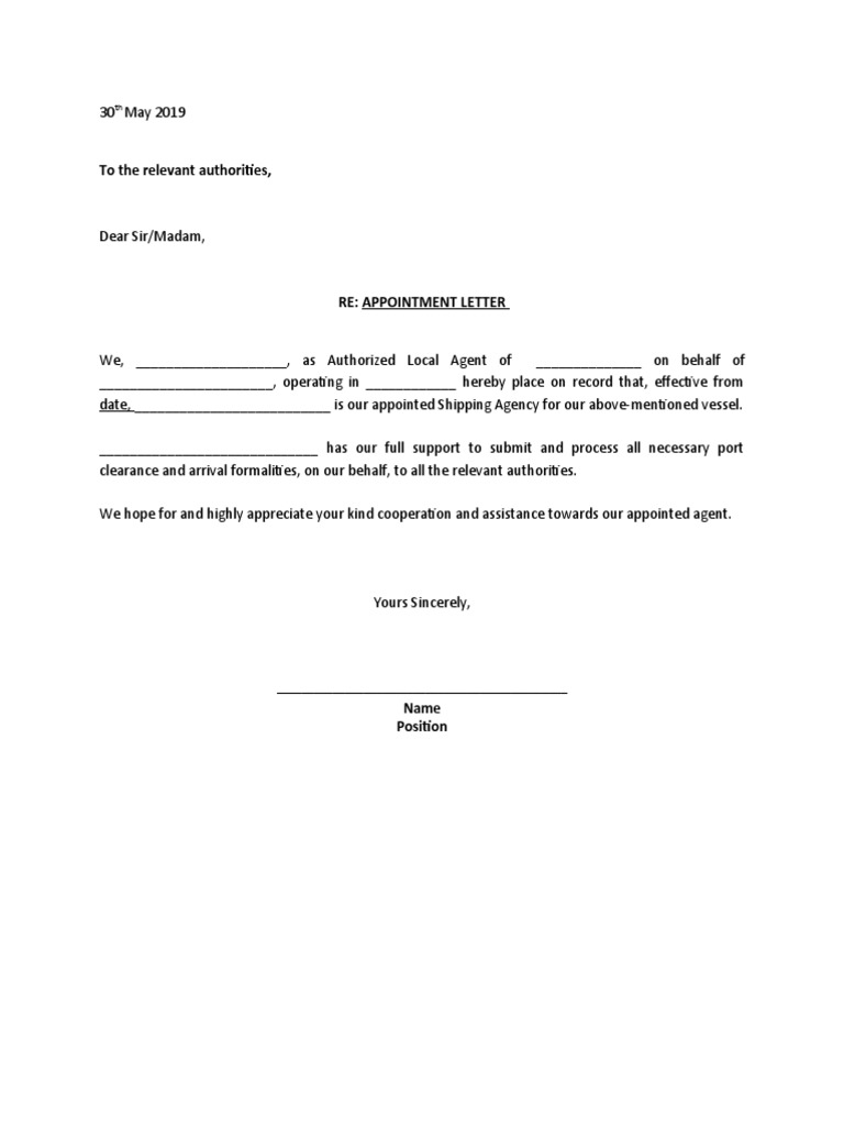 Shipping Agency Appointment Letter | PDF