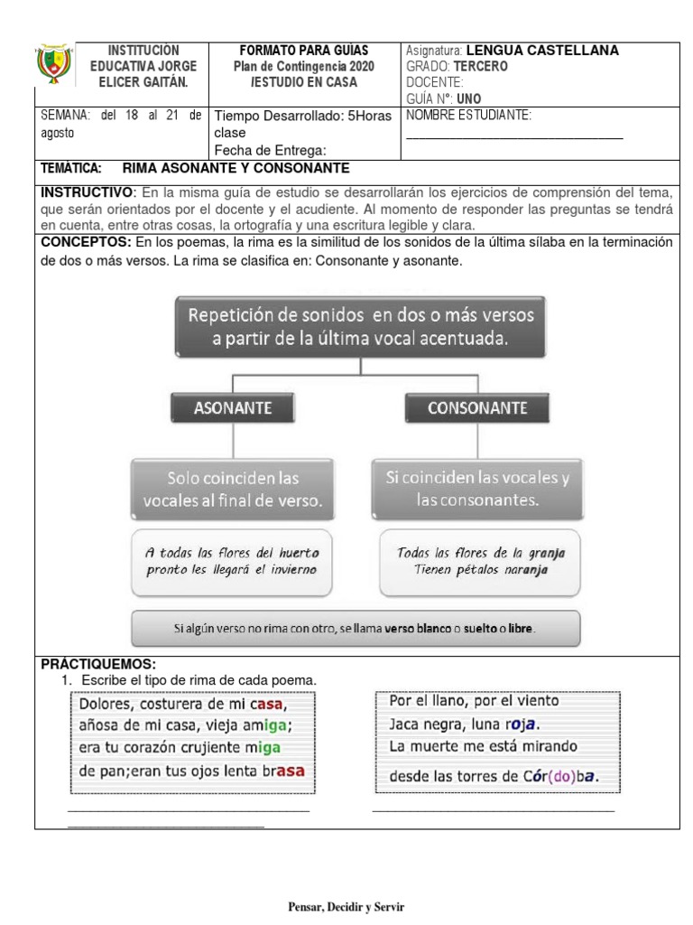 Guías de estudio sobre rima, comparación y canciones populares | PDF ...