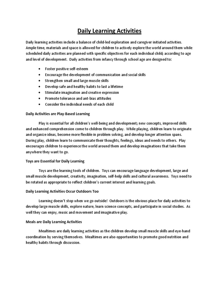 Daily Activities Are Play-Based Learning | PDF | Learning | Behavior Modification