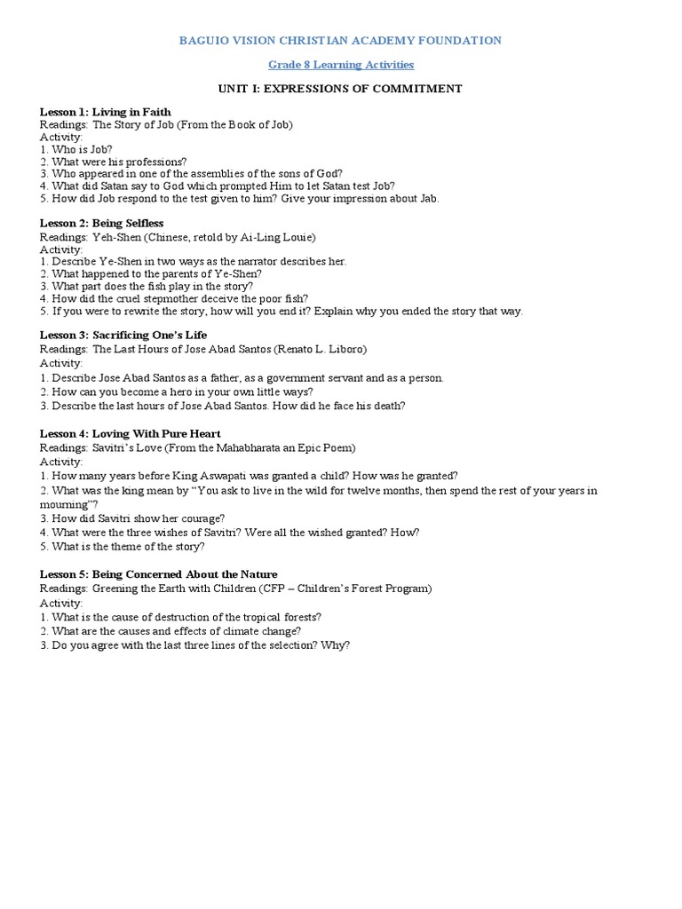 Grade 8 Learning Activities | PDF