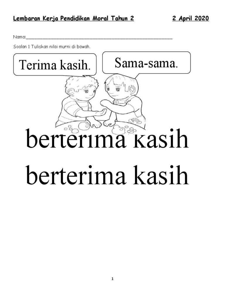 Lembaran Kerja Pendidikan Moral Tahun 2 2 - April - 2020 | PDF