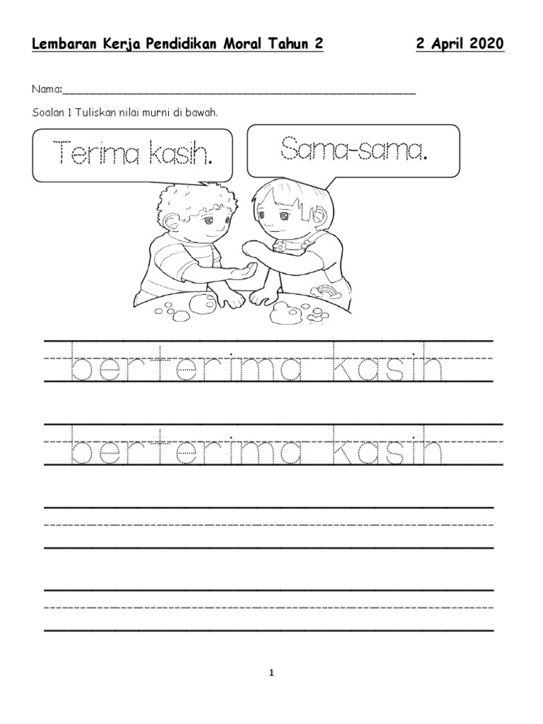 Lembaran Kerja Pendidikan Moral Tahun 2 2 - April - 2020 | PDF