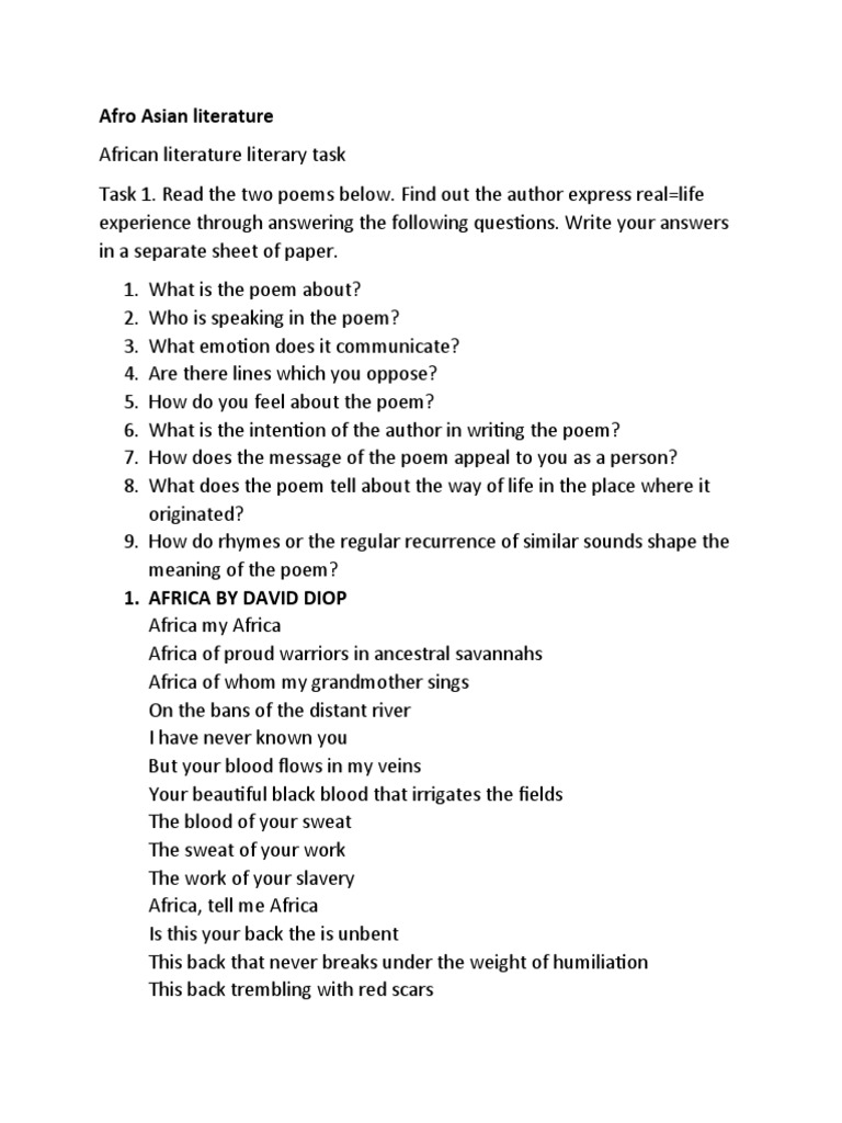 Afro Asian Literature Task Analyzing Poems | PDF | Poetry