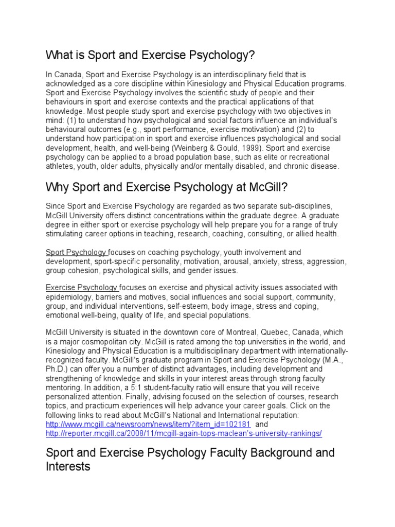 McGill Sport & Exercise Psychology Programs | PDF | Psychology ...