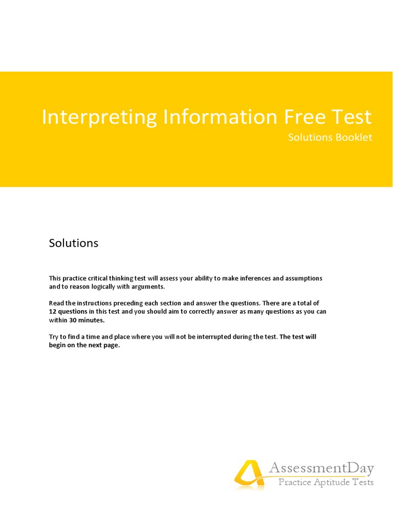 Free Critical Thinking Test Interpreting Information Solutions | PDF ...