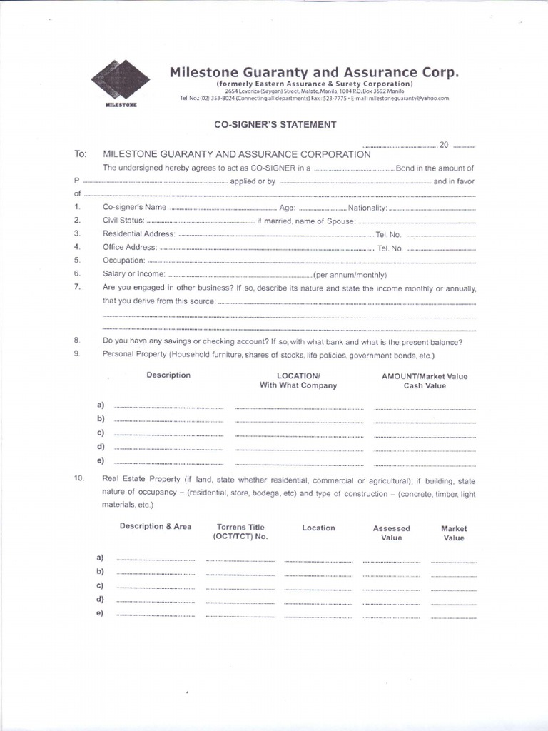 Co-Signer's Statement For Bond | PDF