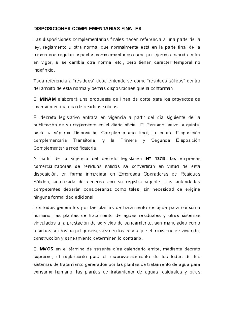 Disposiciones Complementarias Finales | PDF | Saneamiento | Regulación