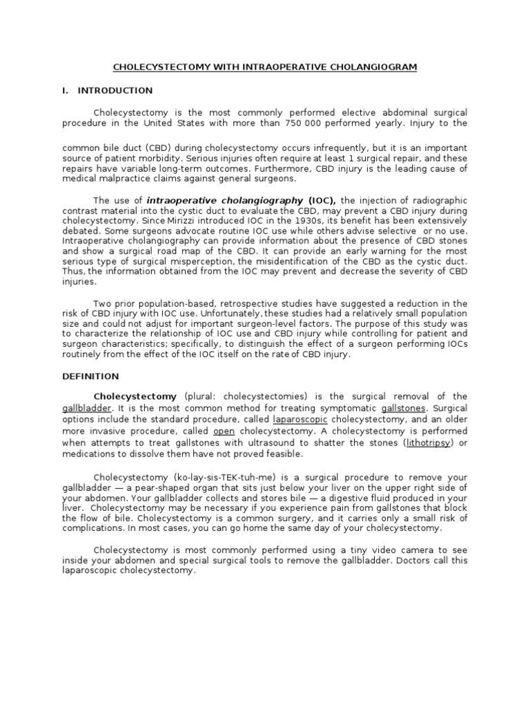 Cholecystectomy With Intraoperative Cholangiogram | PDF | Gallbladder ...