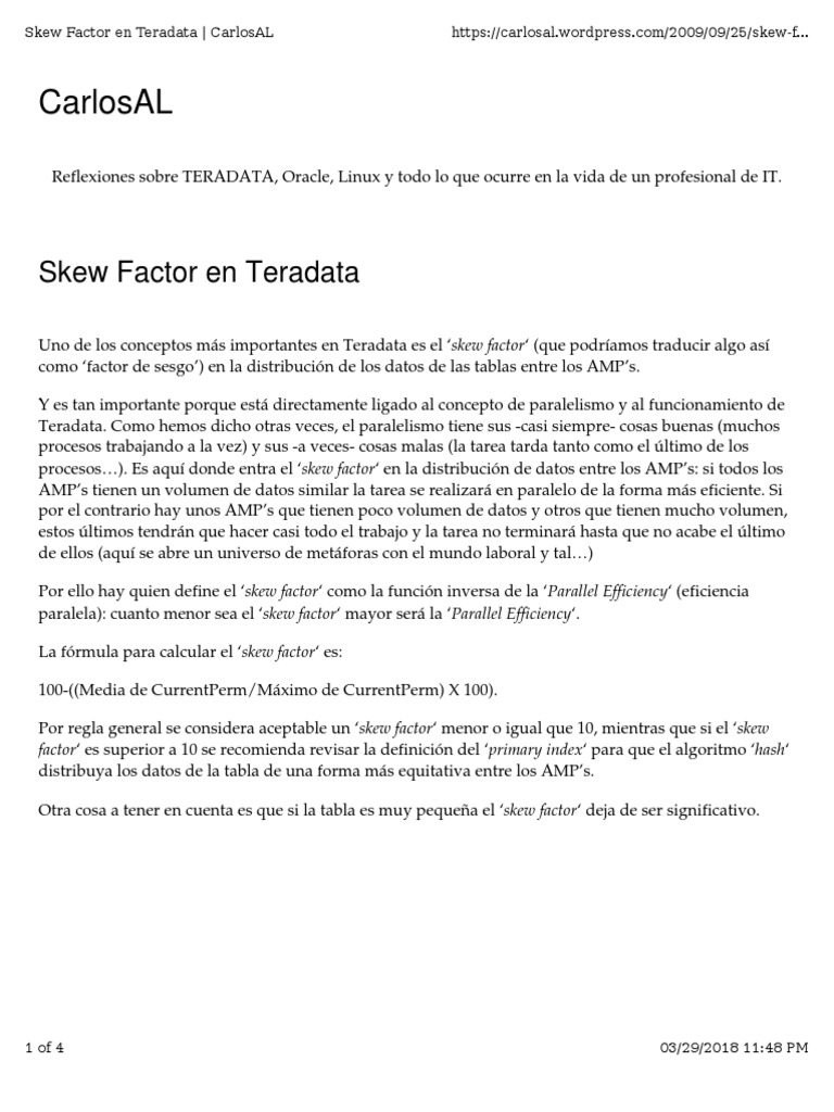 Skew Factor en Teradata | PDF | Enseñanza de matemática | Informática y ...